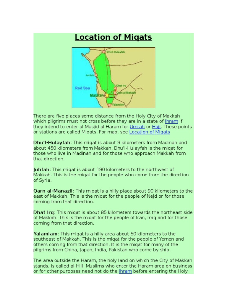Miqat Locations for Hajj and Umrah | PDF