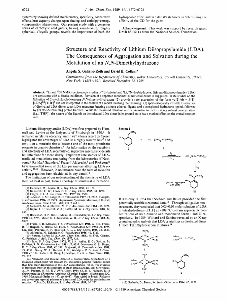 Structure and Reactivity of Lithium Diisopropylamide (LDA). The ...