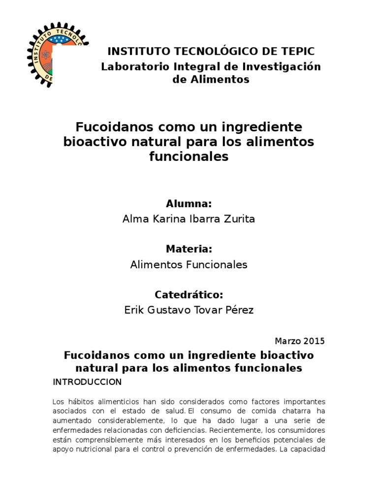 Fucoidanos Como Un Ingrediente Bioactivo Natural para Los Alimentos ...