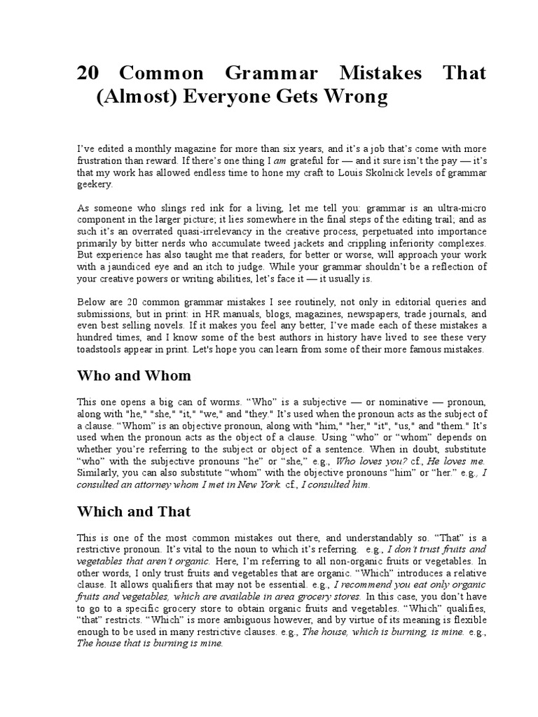 20 Common Grammar Mistakes That (Almost) Everyone Gets Wrong | PDF ...