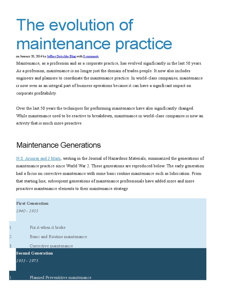 The Evolution of Maintenance Practice | PDF | Reliability Engineering ...