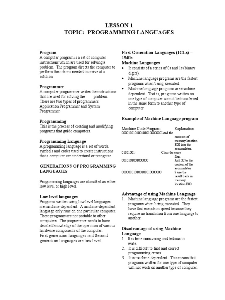 Lesson Notes Programming | PDF | Computer Program | Programming