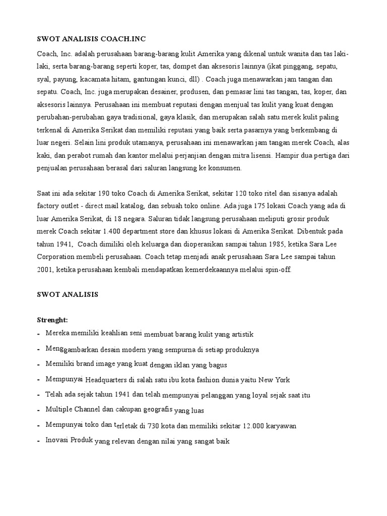 Analisis SWOT Coach, Inc. | PDF | Seni
