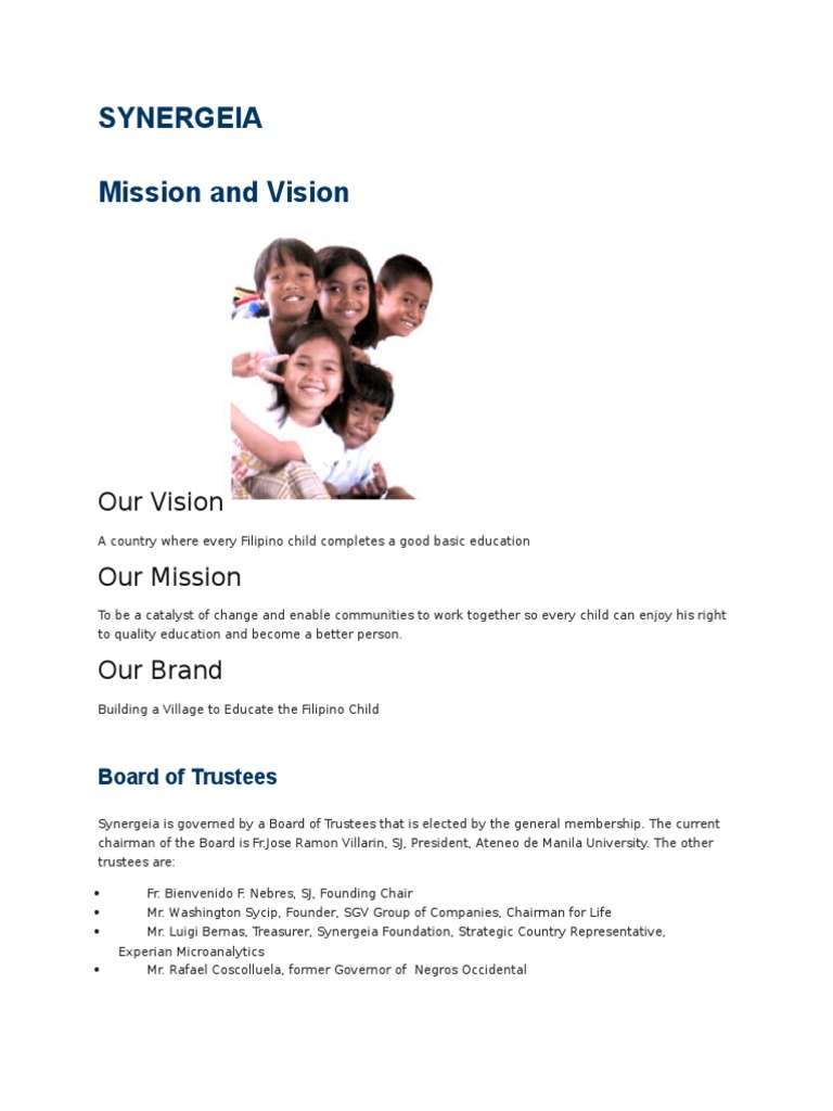 Synergeia's Mission and Leadership | PDF | Philippines | Government