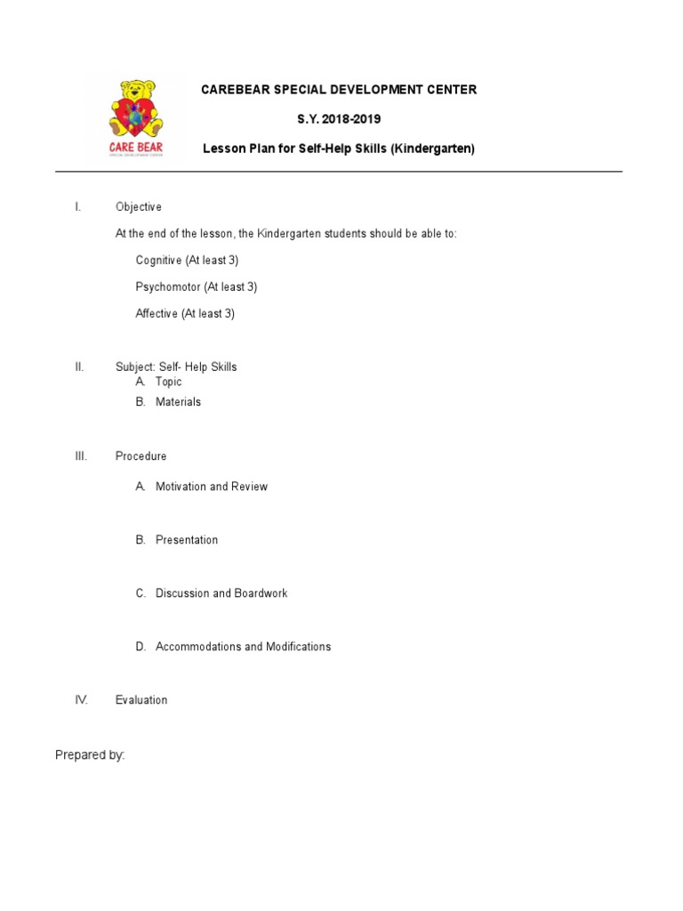 Kindergarten Self-Help Skills Lesson Plan | PDF | Art