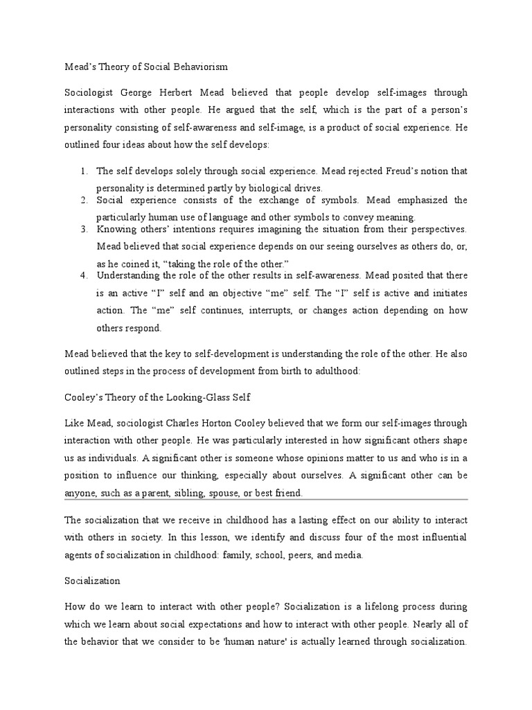 The Development of Self Through Social Interaction: An Analysis of Mead ...