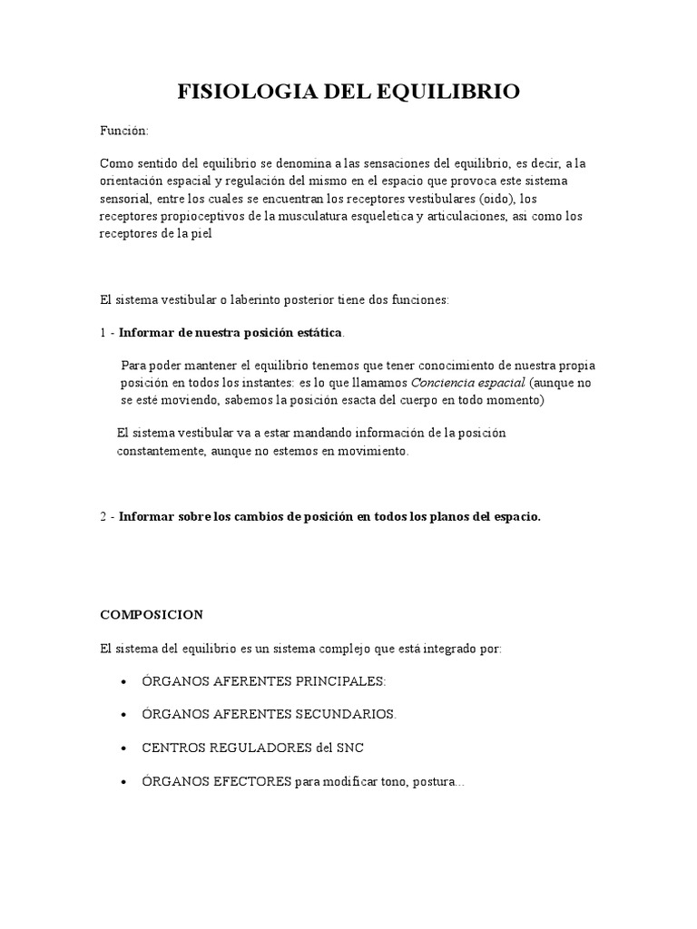 Fisiología del Equilibrio Humano | PDF | Anatomia animal | Sistema nervioso