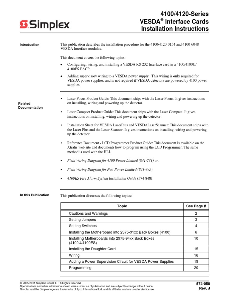 Simplex Installation 4100 6048 VESDA Interface Card | PDF | Electrical ...