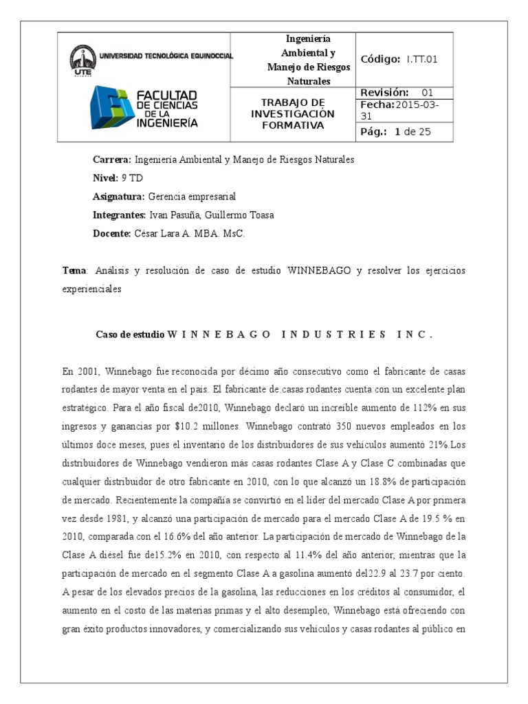 Caso de Estudio Winnebago Industries Inc Fin | PDF | Disneyland | Walt Disney
