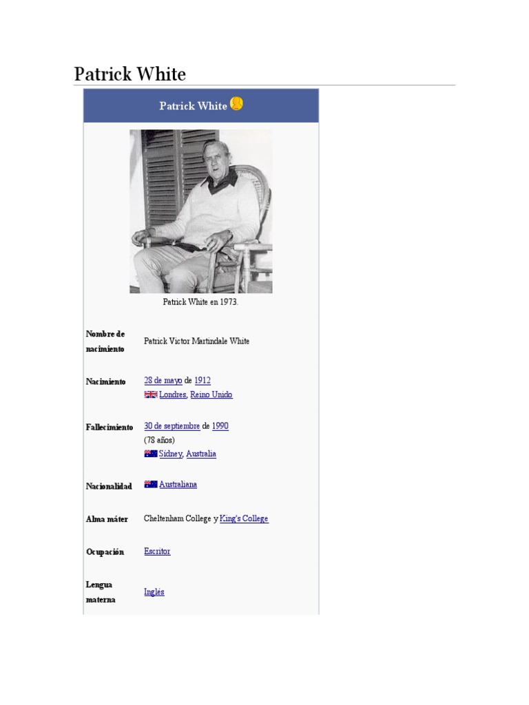 Biografía de Patrick White, Nobel de Literatura | PDF | Personas