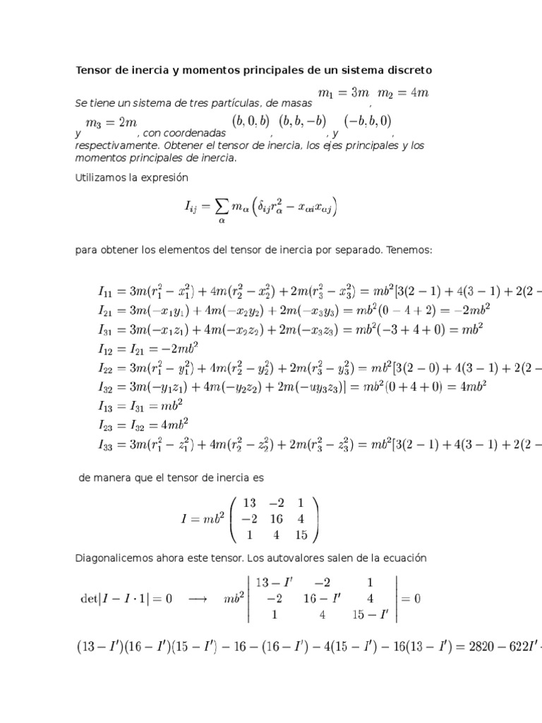 Tensor de Inercia y Momentos Principales de Un Sistema Discreto | PDF ...