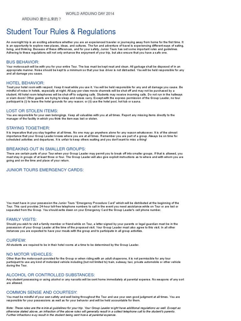 Student Tour Rules and Regulation | PDF | Arduino | Business