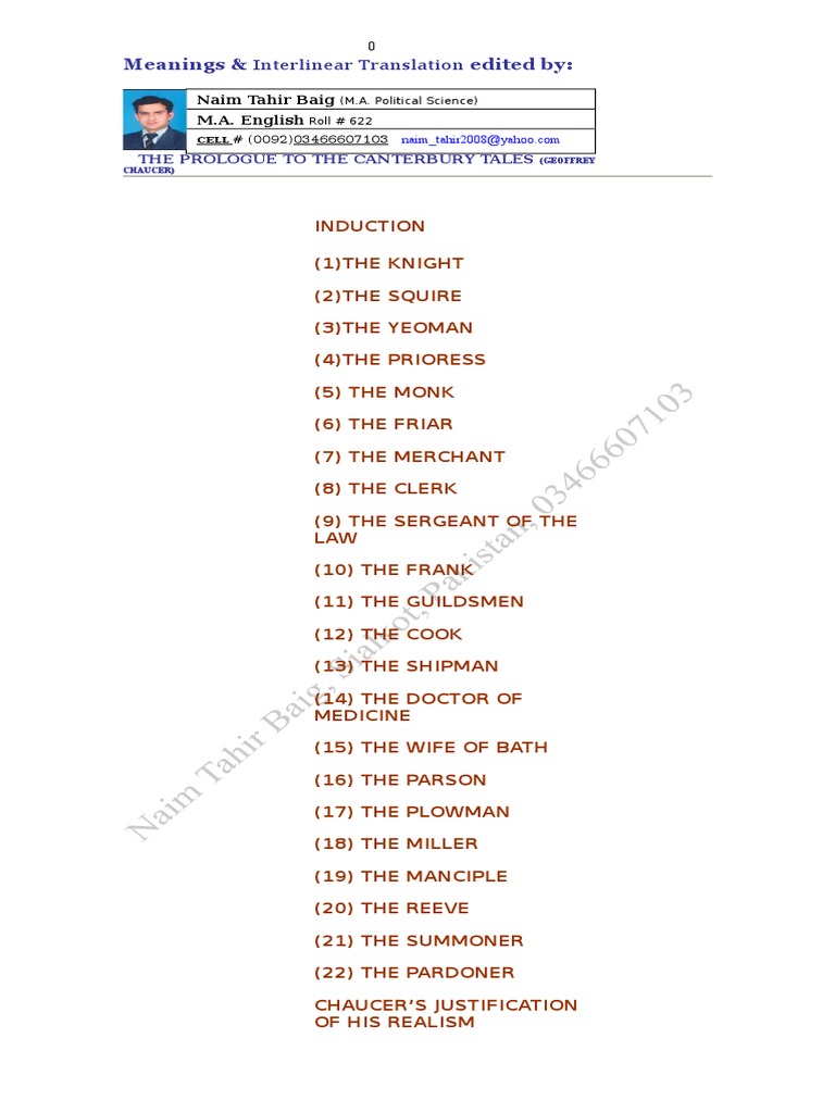 The Prologue (Text With Meanings and Interlinear Translation Added by ...