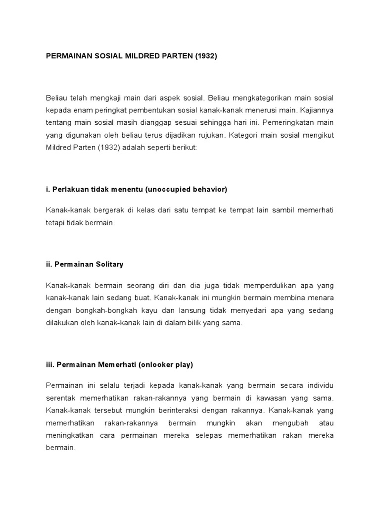 Permainan Sosial Mildred Parten | PDF | Game & Aktivitas | Kesehatan ...