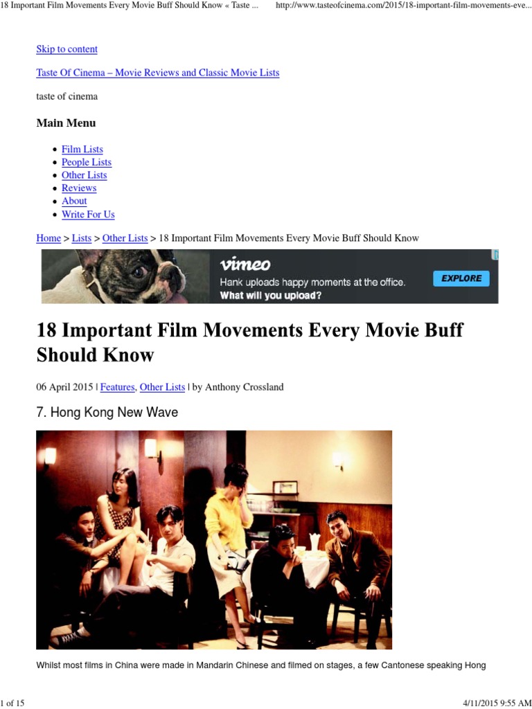 18 Important Film Movements Every Movie Buff Should Know Taste of ...