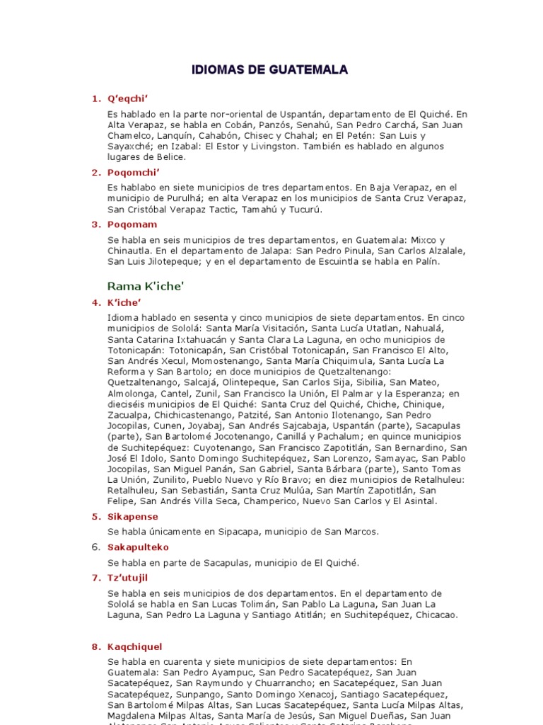Idiomas Mayas en Guatemala: K'iche' y Kaqchikel | PDF | Pueblos ...