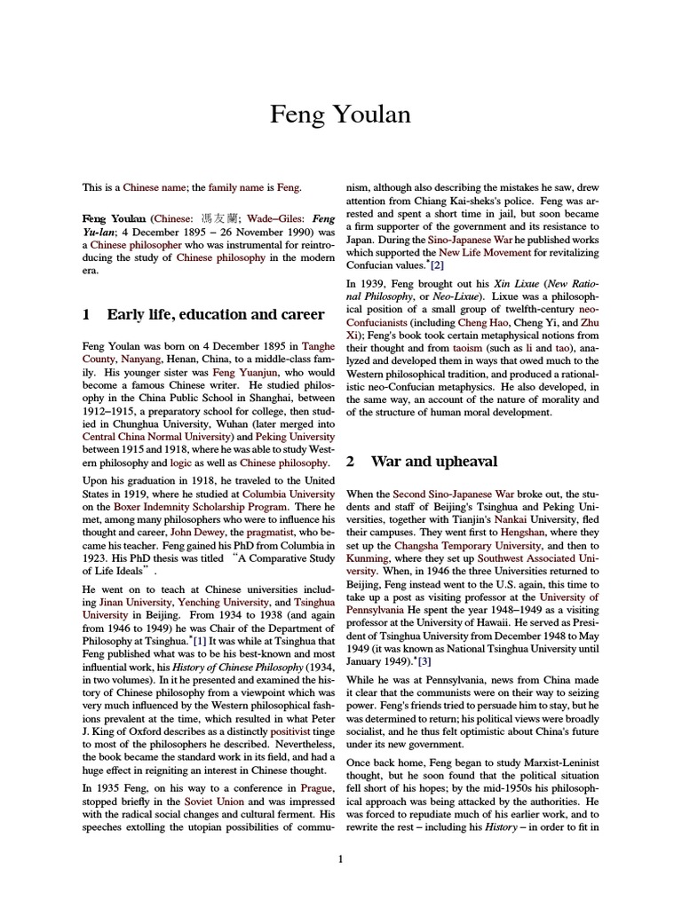 Feng Youlan | PDF | Chinese Philosophy | East Asia