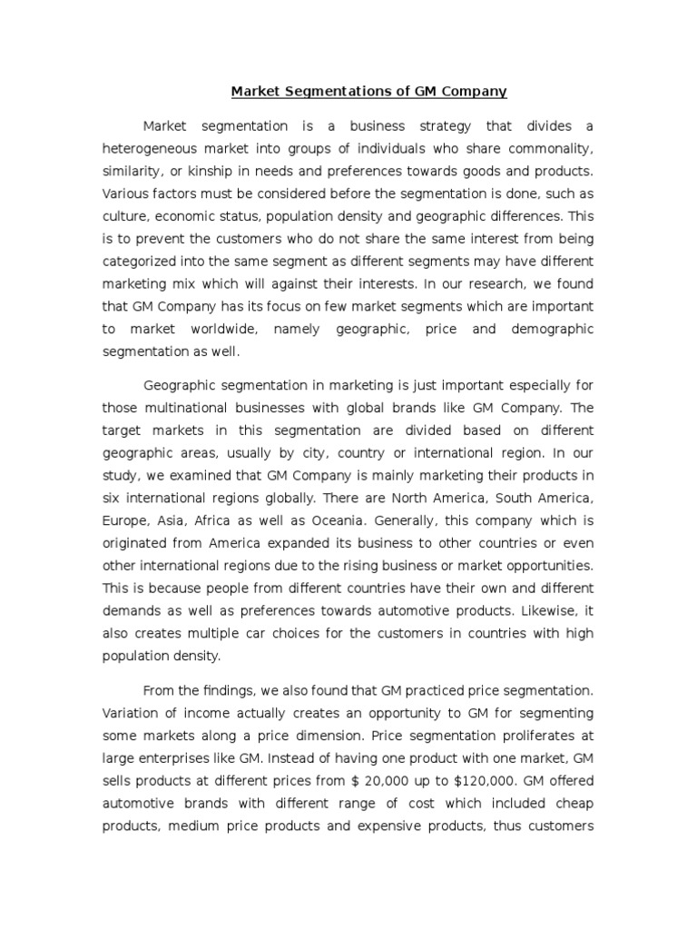Market Segmentation | PDF | General Motors | Chevrolet