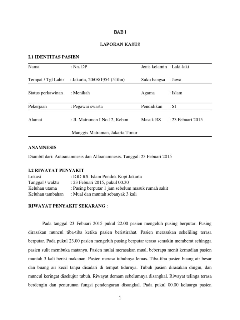 Laporan Kasus Stroke Hemoragik Cerebellum | PDF