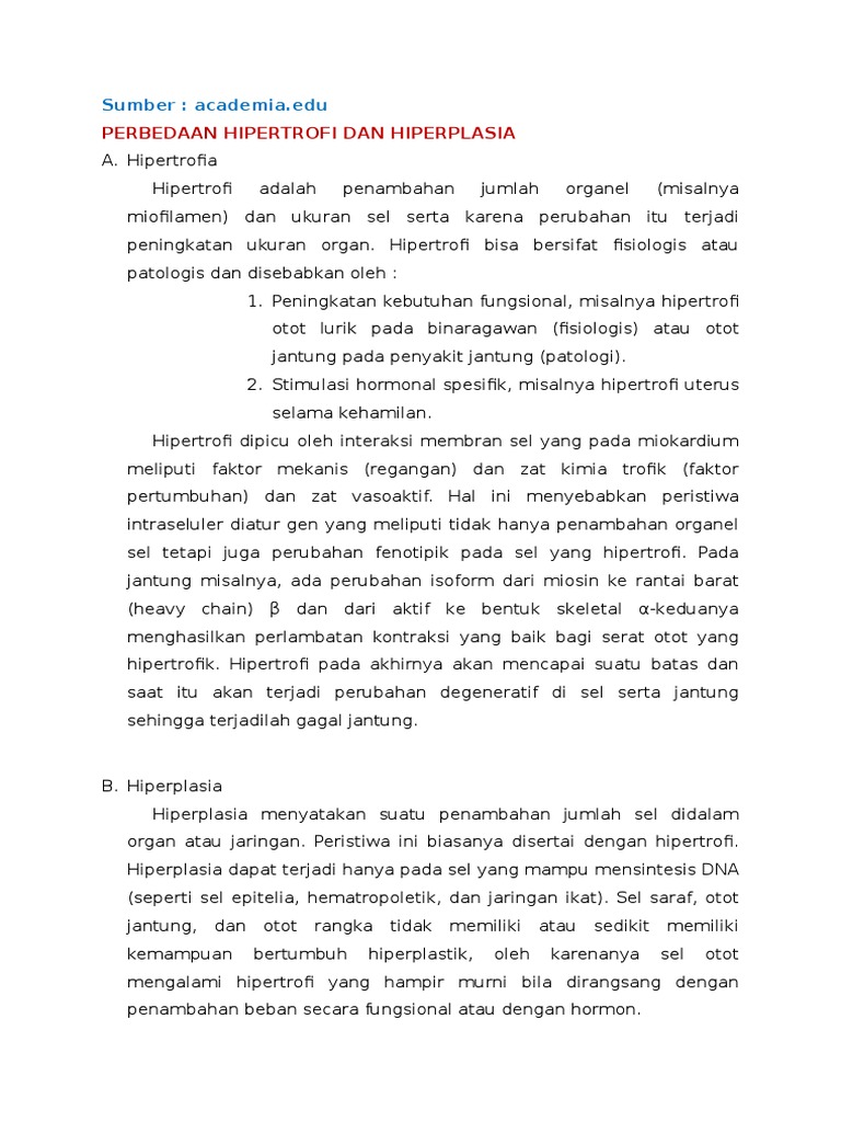 Perbedaan Hipertrofi dan Hiperplasia | PDF
