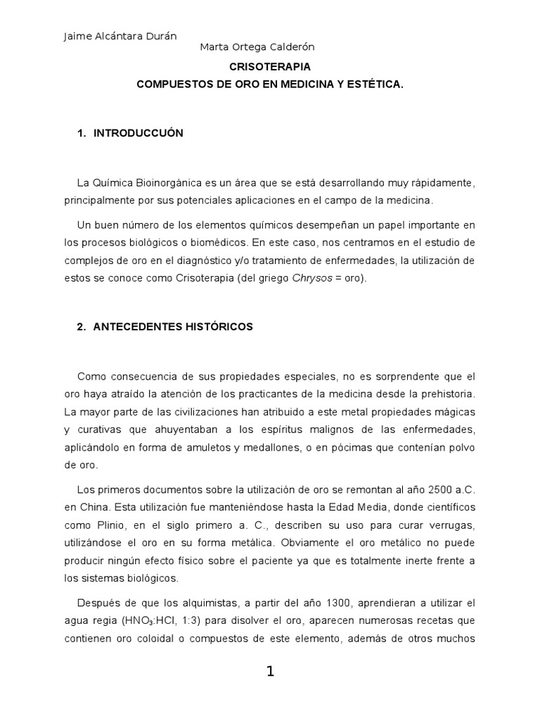 Compuestos de Oro en Medicina - Crisoterapia | PDF | Oro | Cáncer