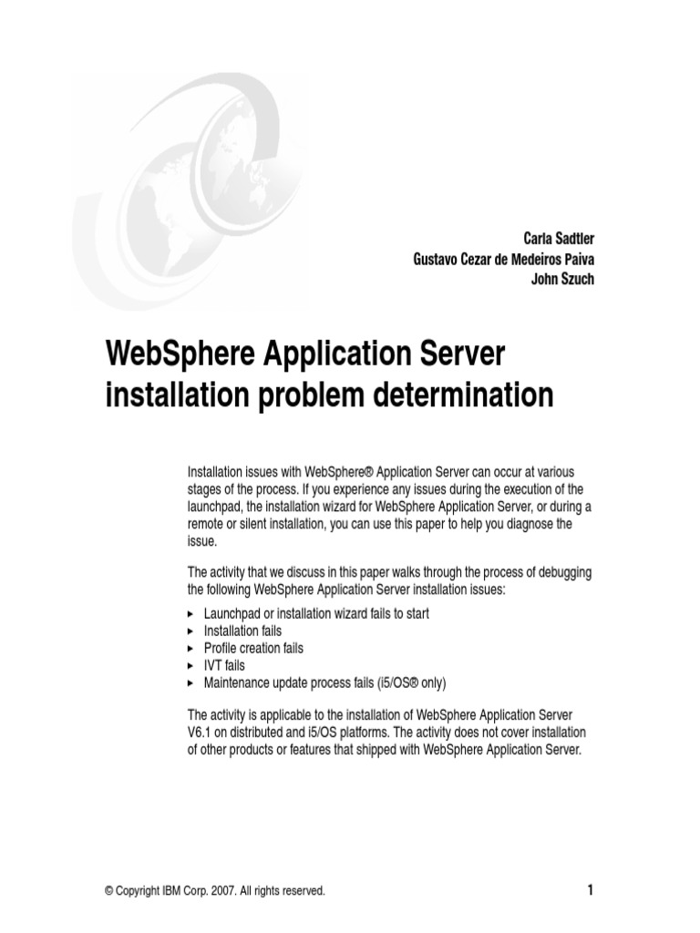 WebSphere Application Server Installation Problem Determination | PDF | Installation (Computer ...