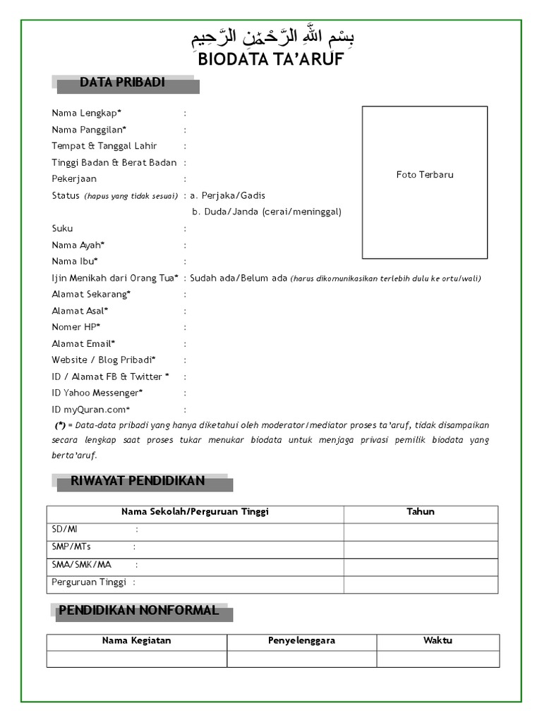 Format CV Taaruf | PDF