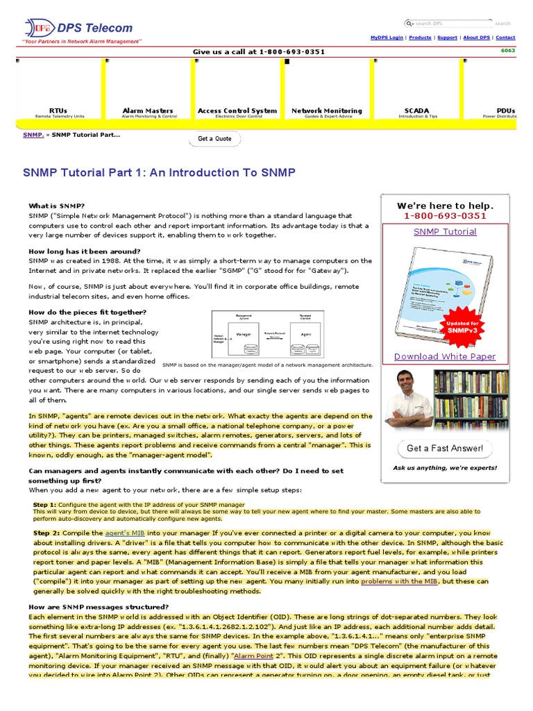 SNMP Tutorial Part 1 - The MIB, The Manager, The Agents... | PDF | Network Packet | Computer Network