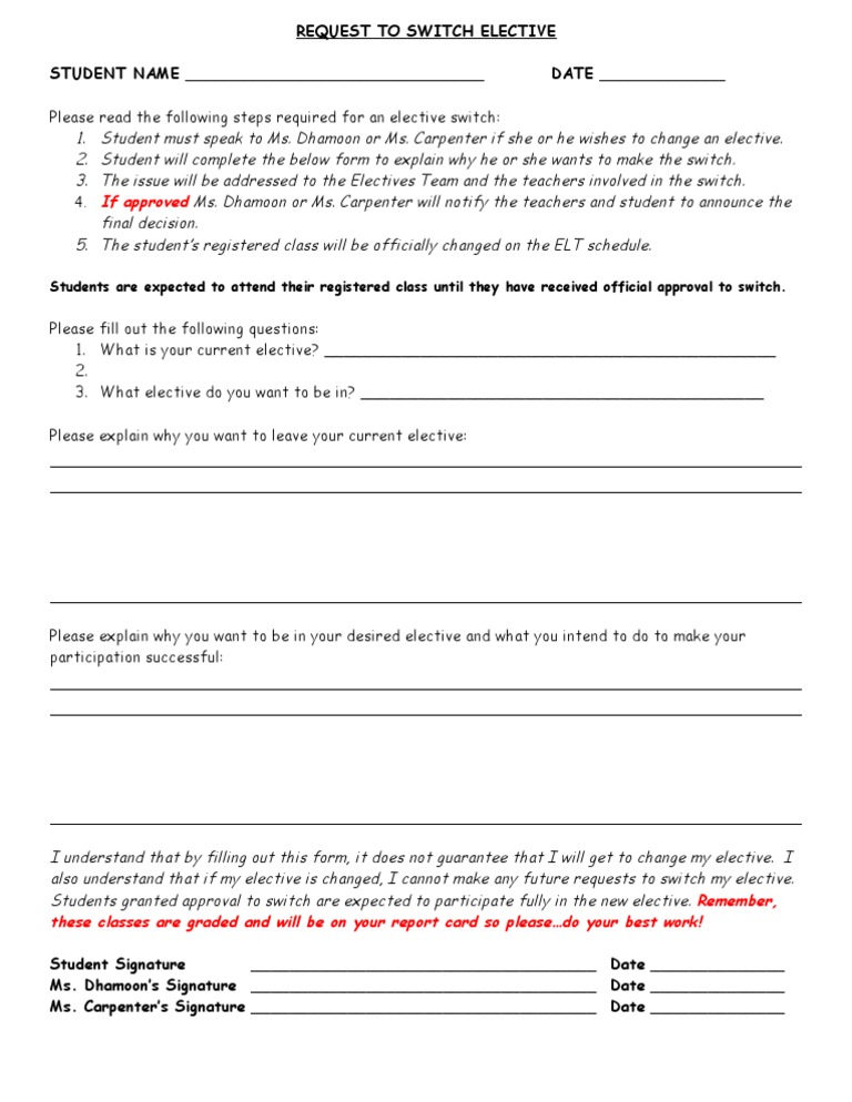 Elective Switch Request Form | PDF | Career & Growth | Business