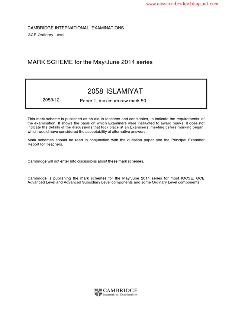 2058 s14 Ms 12 PDF | PDF | Muhammad | Tawhid