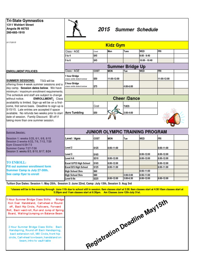 Tri-State Gymnastics Summer Schedule | PDF | Language Arts & Discipline