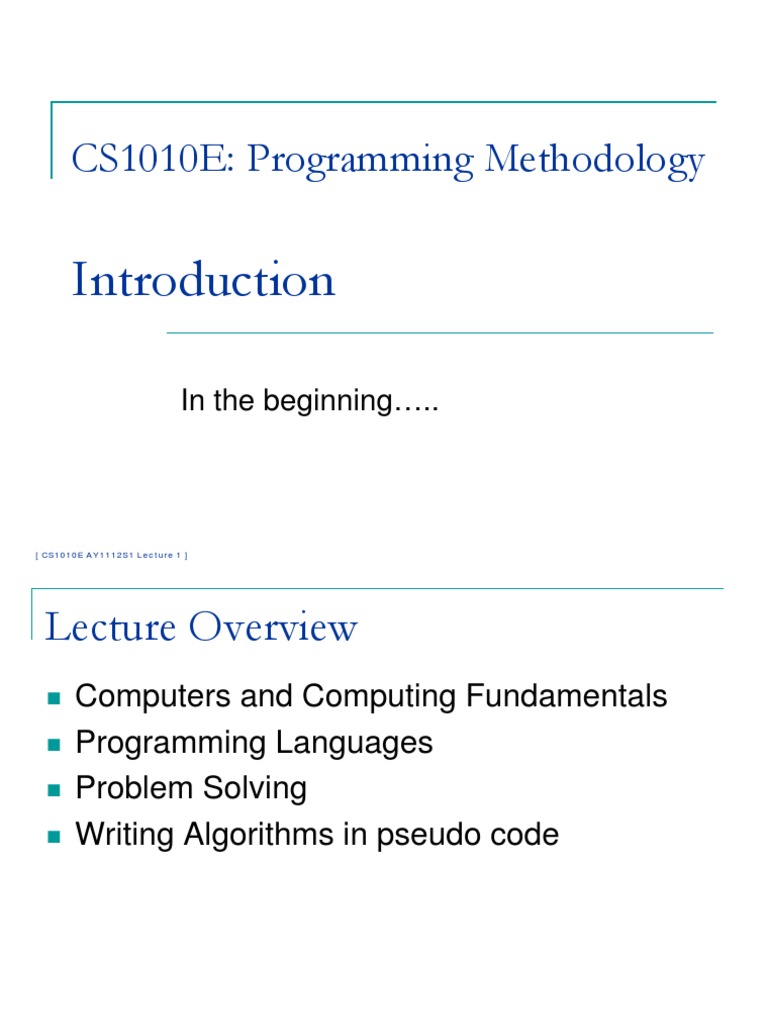 L1 - Introduction | PDF | Computer Program | Programming