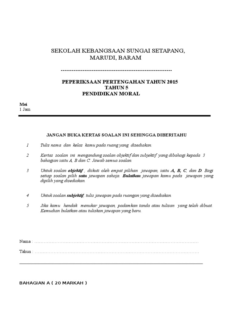 Pendidikan Moral Tahun 5 | PDF