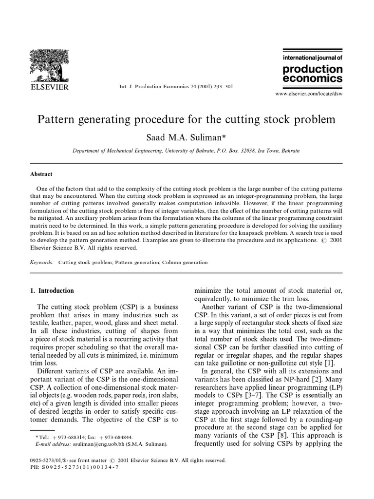 Cutting Stock Pattern Solutions | PDF | Operations Research ...