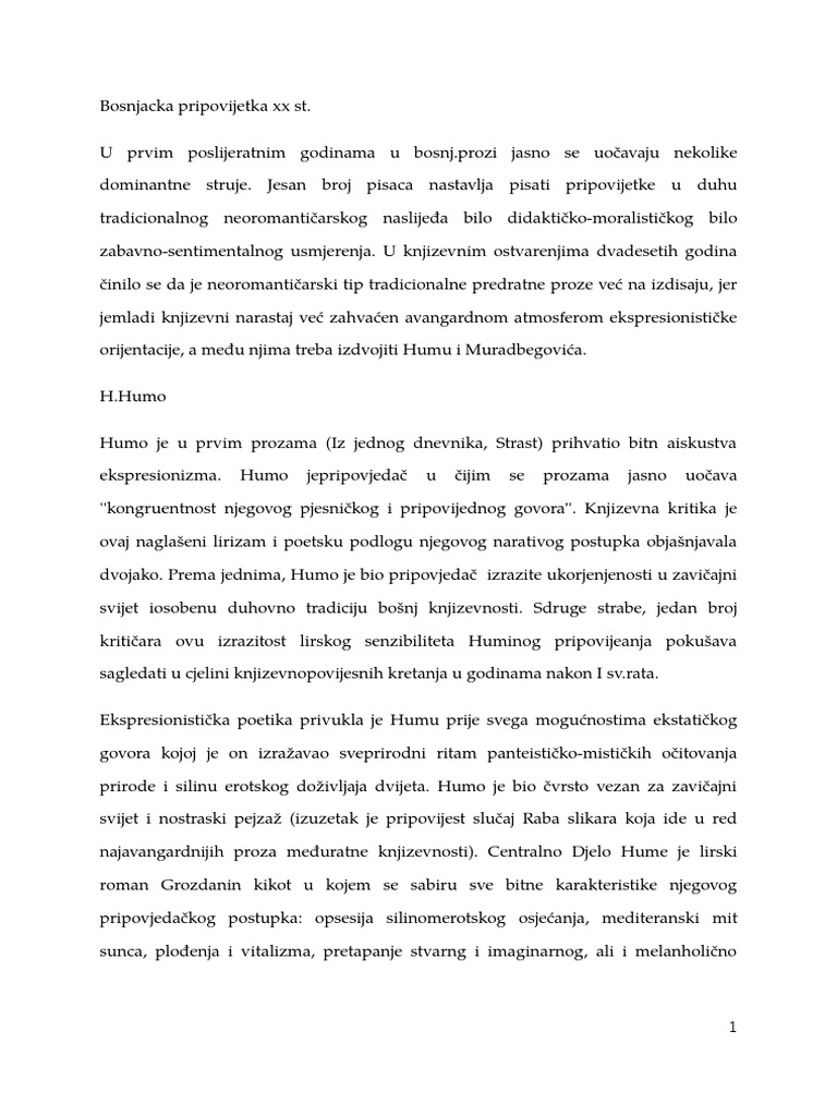 Bosnjacka Pripovijetka XX Stoljeca | PDF
