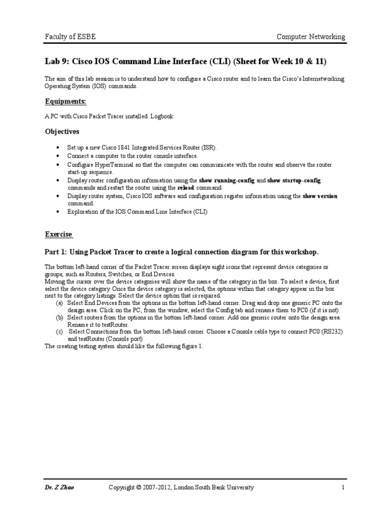 Workshop 9 Cisco Router Configuration Pdf Router Computing Command Line Interface