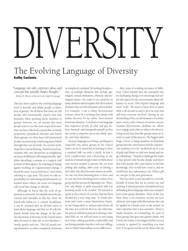 The Evolving Language of Diversity | PDF | Race And Ethnicity In The ...