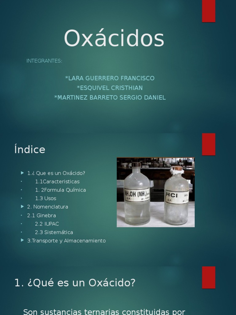Características y Usos de los Oxácidos | PDF | Elementos químicos ...