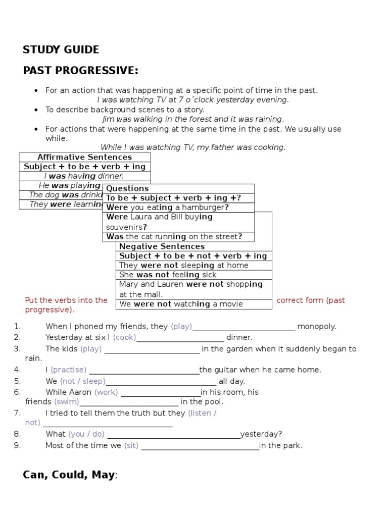 Study Guide Past Progressive | PDF | Plural | Syllable
