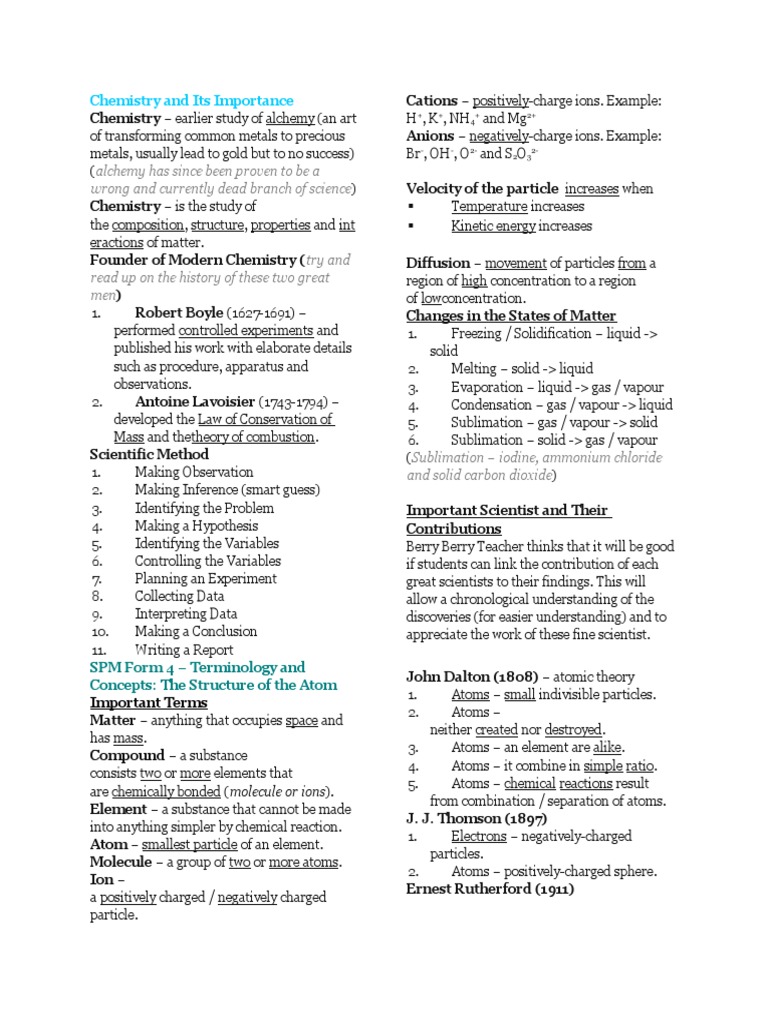 Chemistry: Notes Form 4 | PDF | Electrochemistry | Ionic Bonding