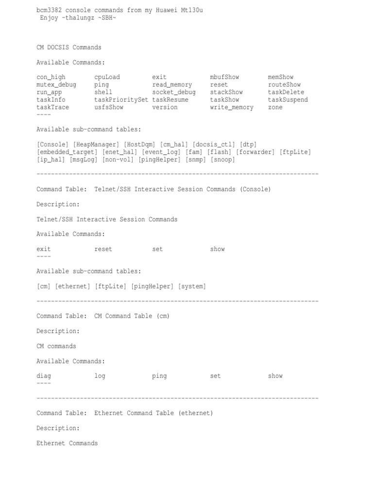 Lots of Bcm3382 Console Commands | PDF | File Transfer Protocol | Secure Shell