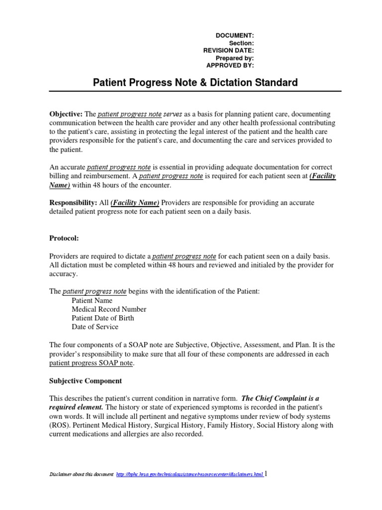 Patient Progress Note Protocol | Medicine | Health Care