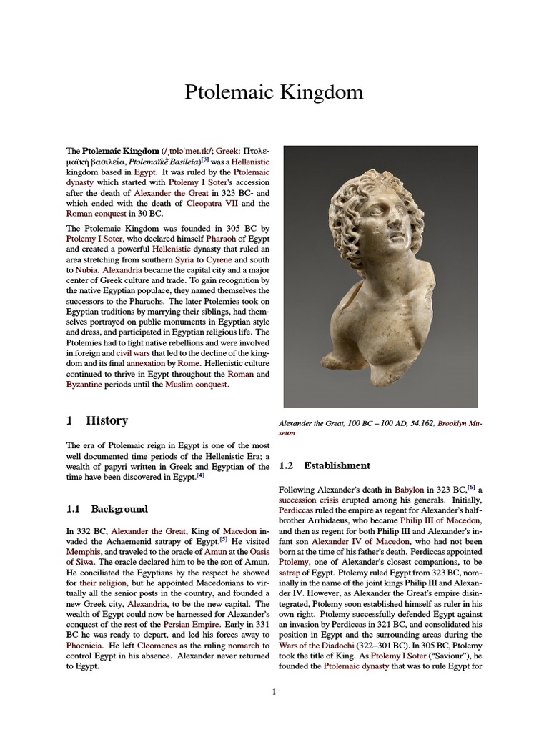 Ptolemaic Kingdom: A History of Ptolemaic Reign in Egypt | PDF ...