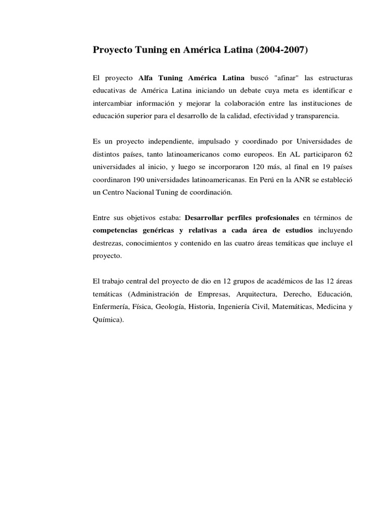Proyecto Tuning Al Pdf America Latina Perú