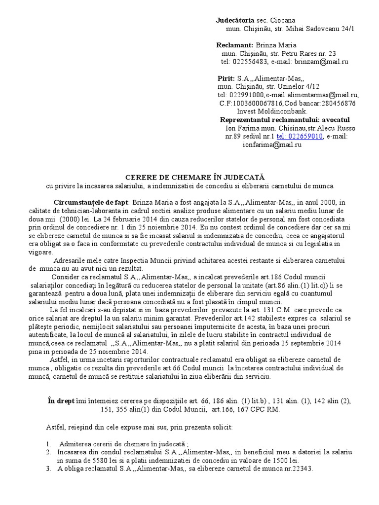 Model de Cerere de Chemare in Judecata | PDF