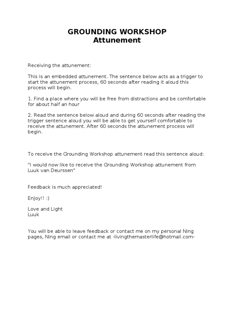 Grounding Workshop Attunement Guide | PDF | Home & Garden