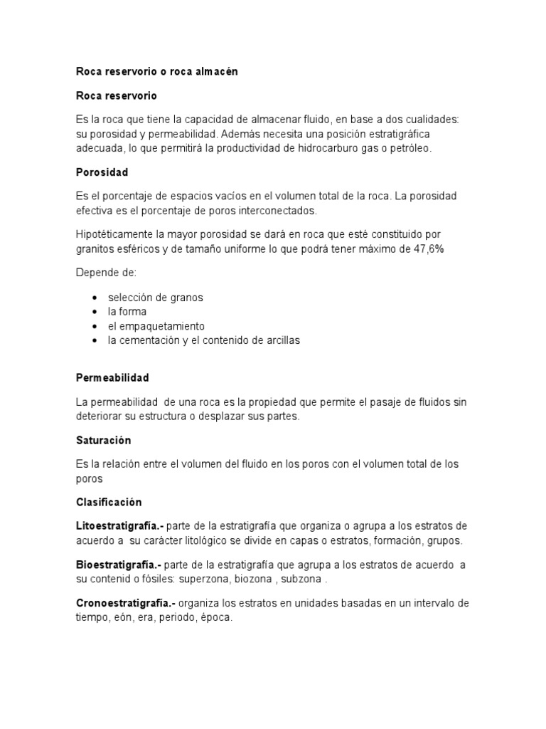 Roca Reservorio o Roca Almacén - PARCIAL de GEOLOGIA | PDF | Roca ...