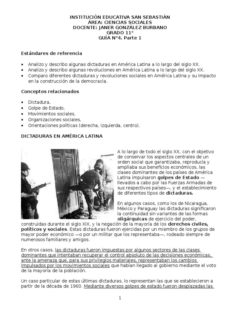 guía 4. Dictaduras en América Latina | America latina | Militar