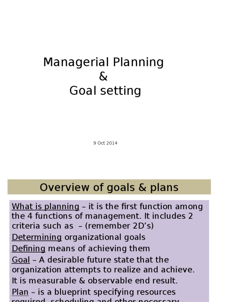 Managerial Planning & Goal Setting | PDF | Goal | Goal Setting