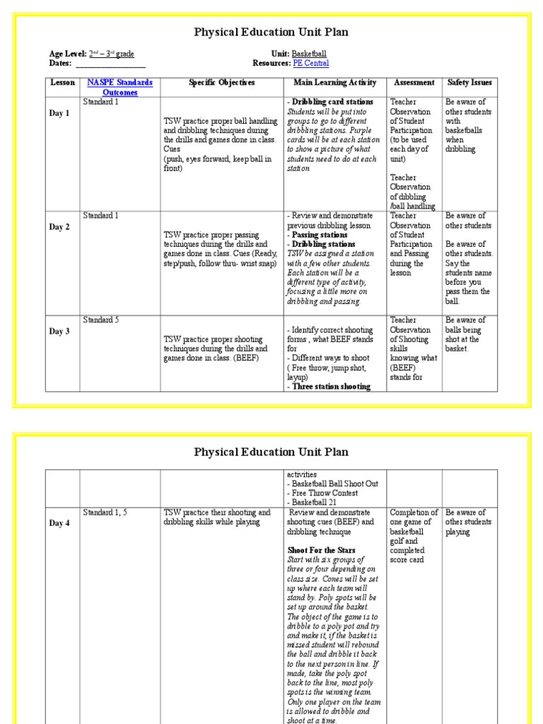 2nd-3rd Grade Basketball Unit Plan | PDF | Physical Education | Team Sports